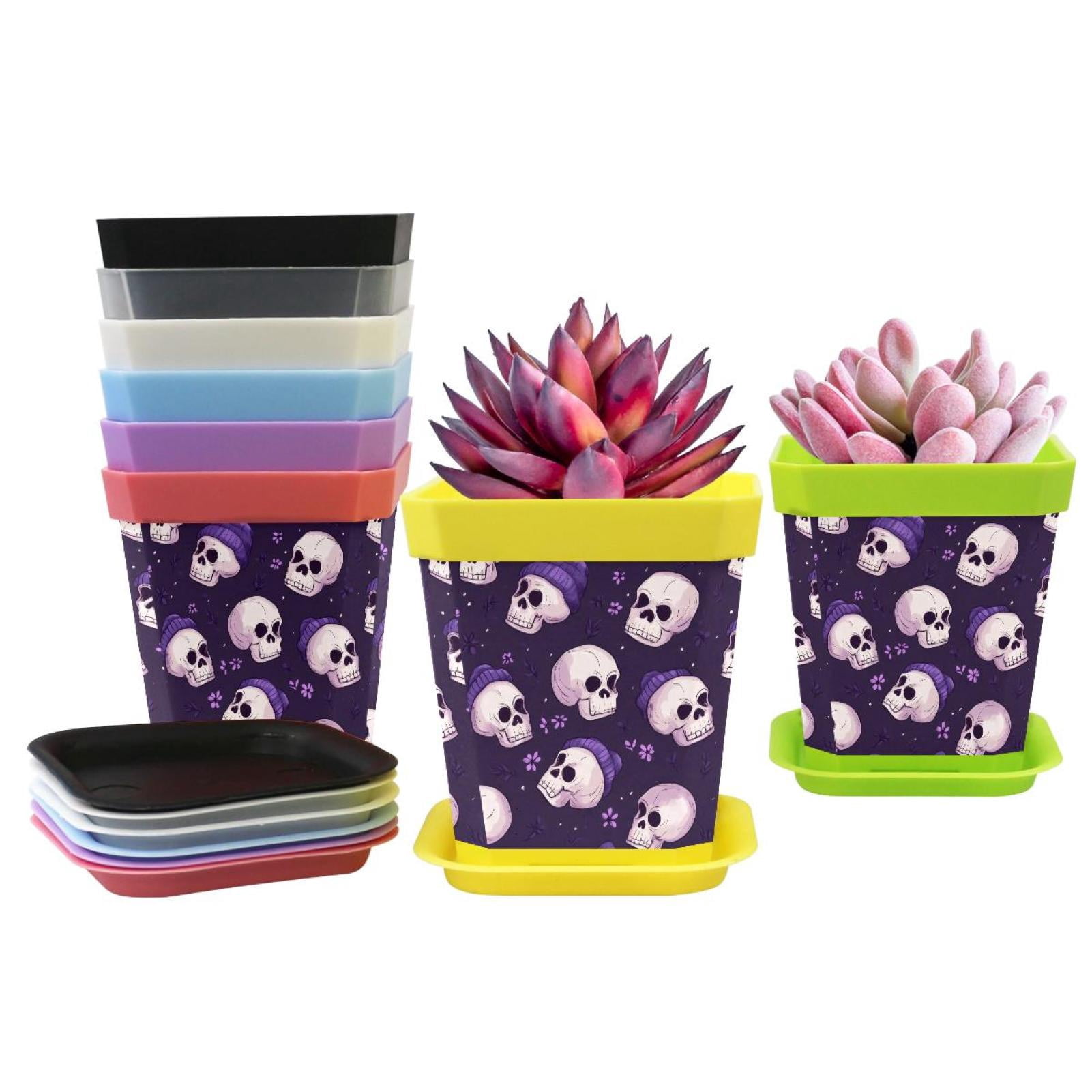 DragonBtu Skulls Purple Print Plant Pots - 2.75x3.14x1.96 in Square ...