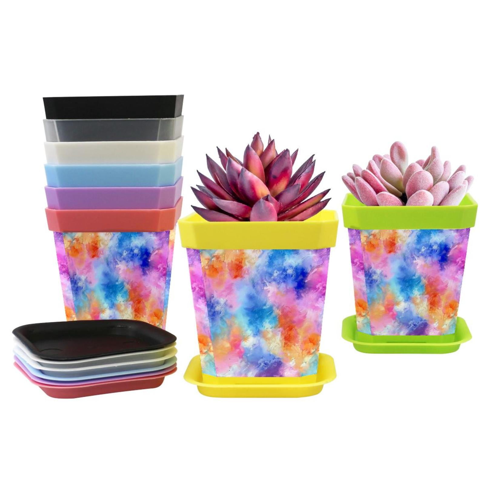 DragonBtu Tie-Dye Colored Pattern Plant Pots - 2.75x3.14x1.96 in Square ...