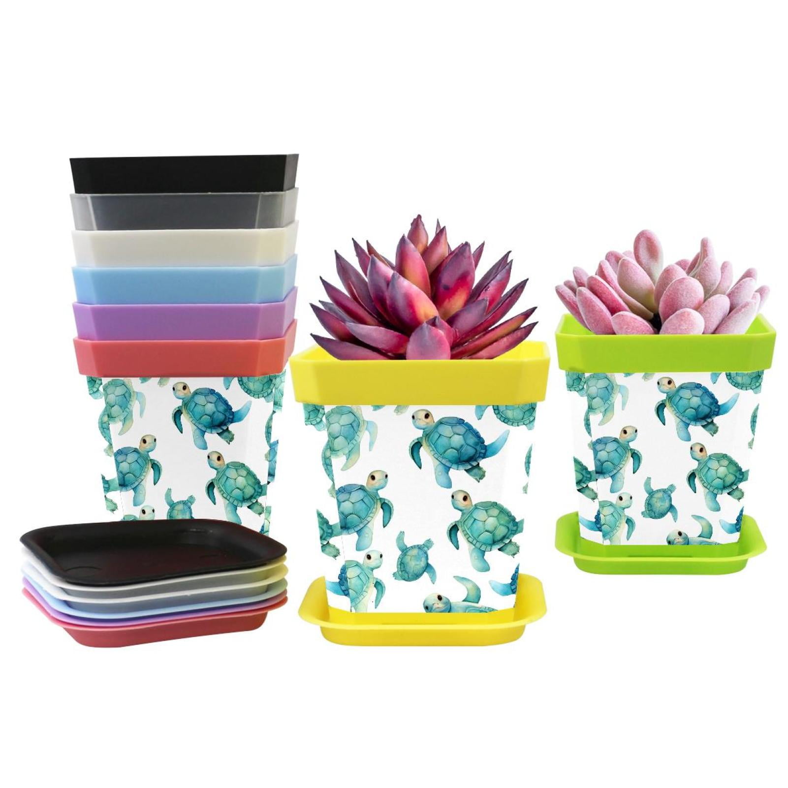 DragonBtu Turquoise Turtles Cute Pattern Plant Pots - 2.75x3.14x1.96 in ...
