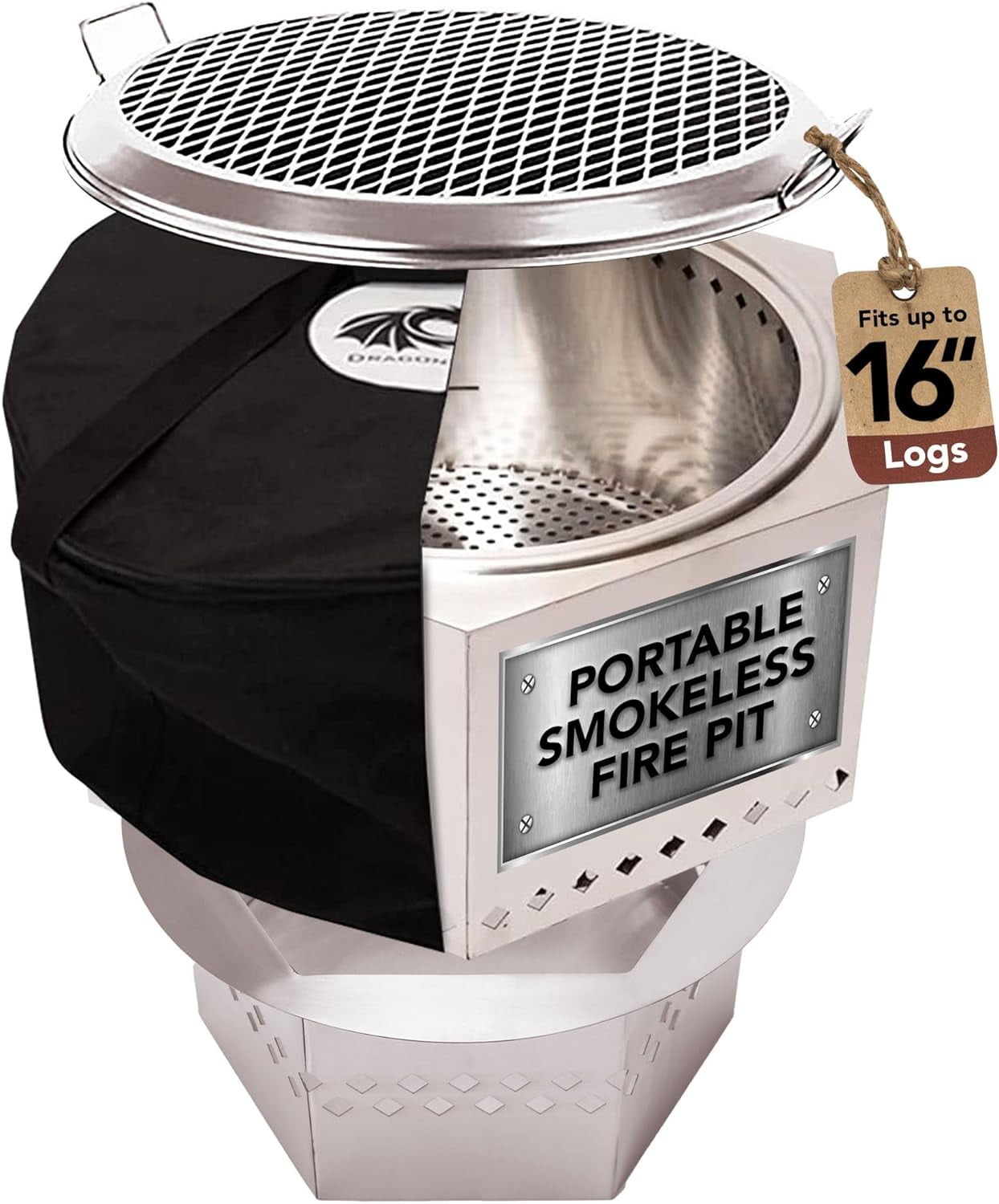 Dragonfire Portable Smokeless Firepit, Accessories Included: Grill ...
