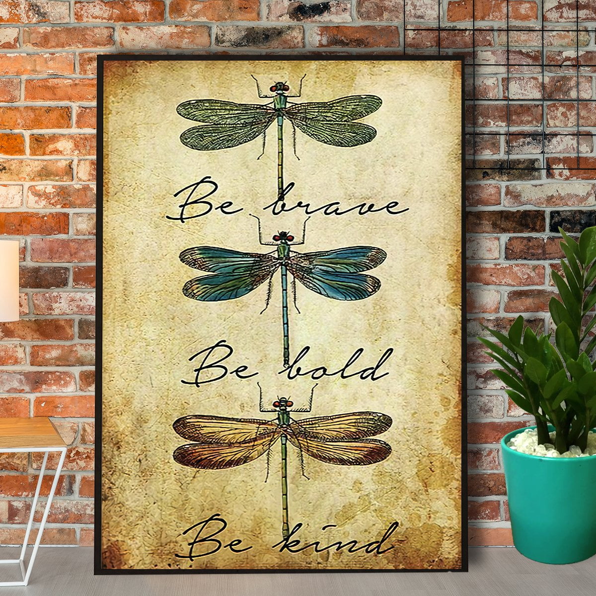Dragonflies Be Brave Be Bold Be Kind Vintage Poster No Frame Wrapped ...