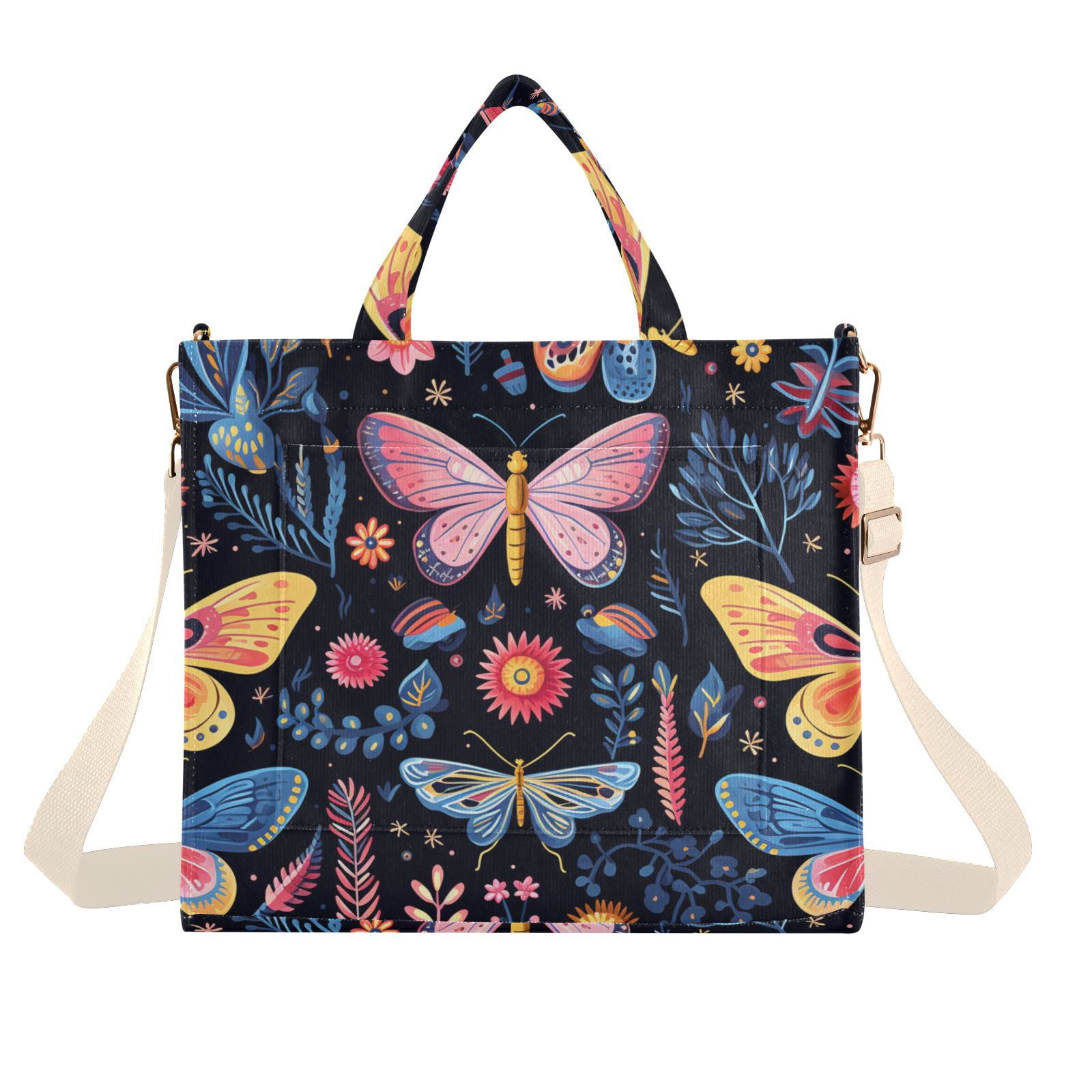 Dragonflies Butterflies Leaves Corduroy Tote Bag Handbag Large ...