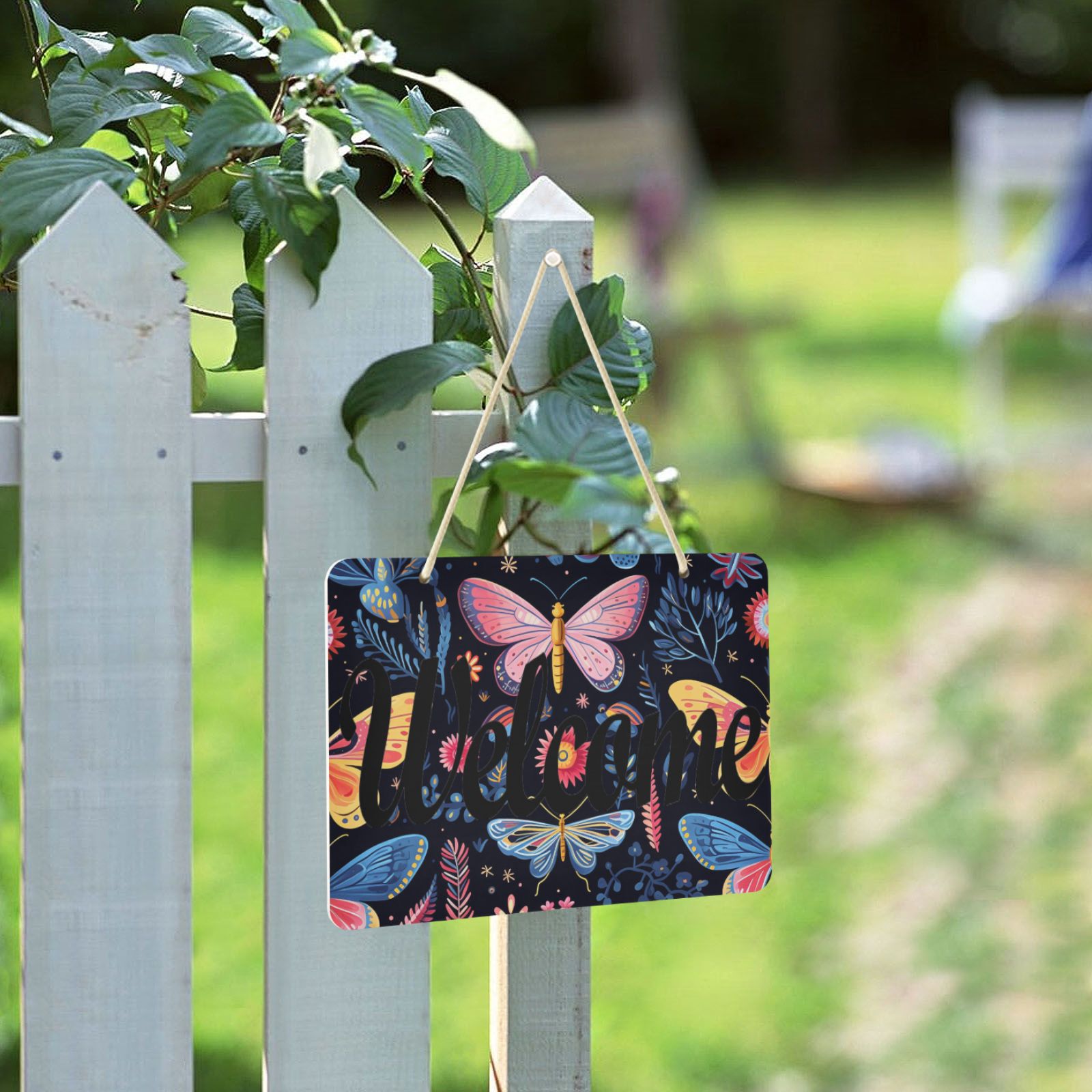 Dragonflies Butterflies Leaves Welcome Sign for Front Door Porch Wreath ...