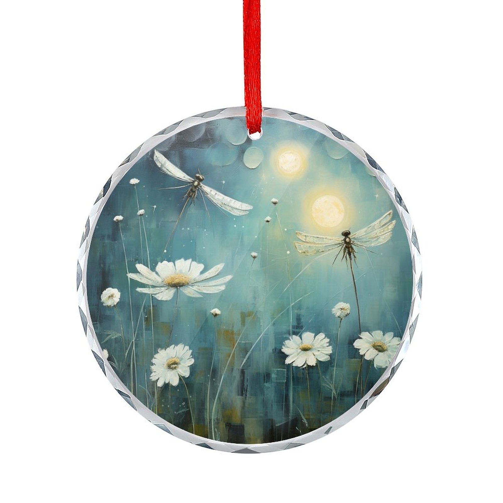 Dragonflies On Dandelions Crystal Glass Christmas Ornament Vintage Old ...