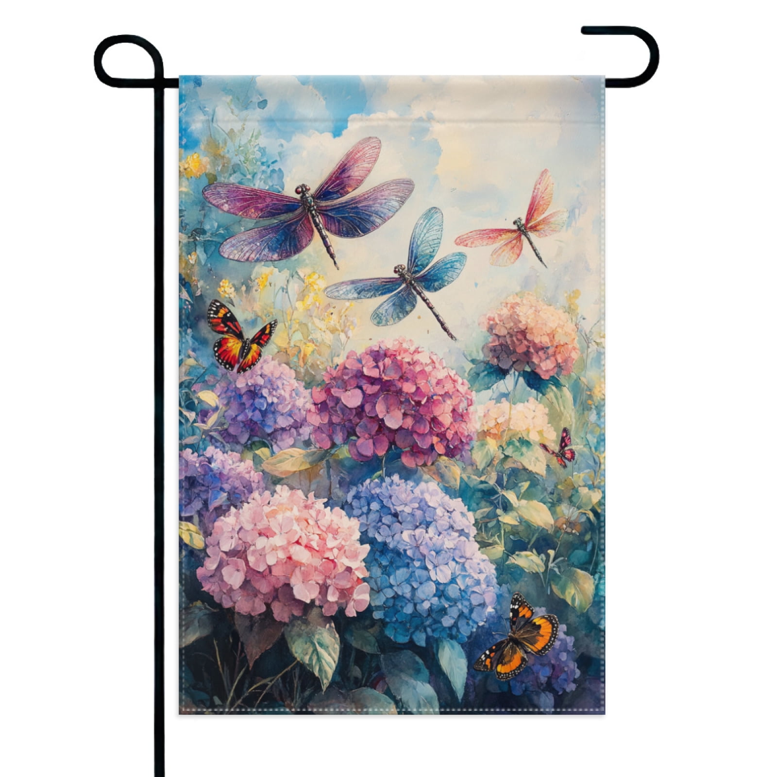 Dragonflies and Butterflies in Floral Garden Flags 12×18 Inch Double ...