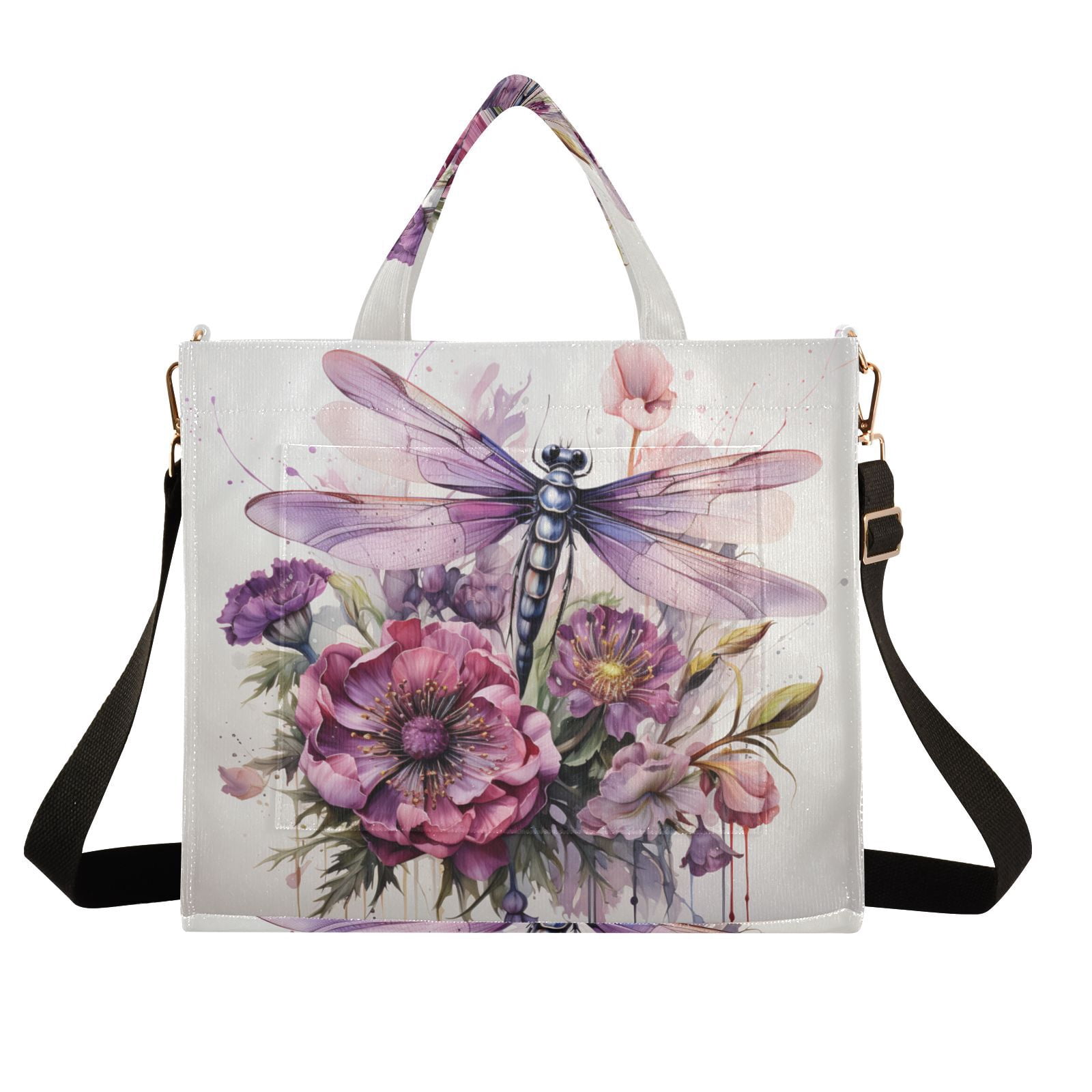 Dragonflies and Flowers Corduroy Tote Bag Handbag Large Messenger Bag ...