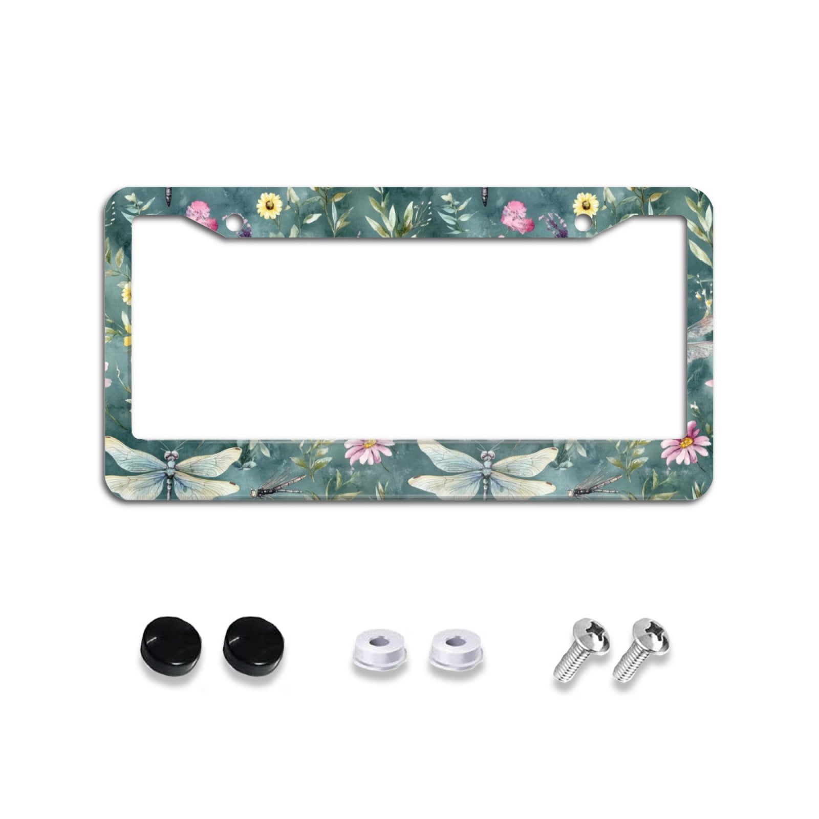 Dragonflies and Flowers on Green License Plate Frames for Women Men Car ...