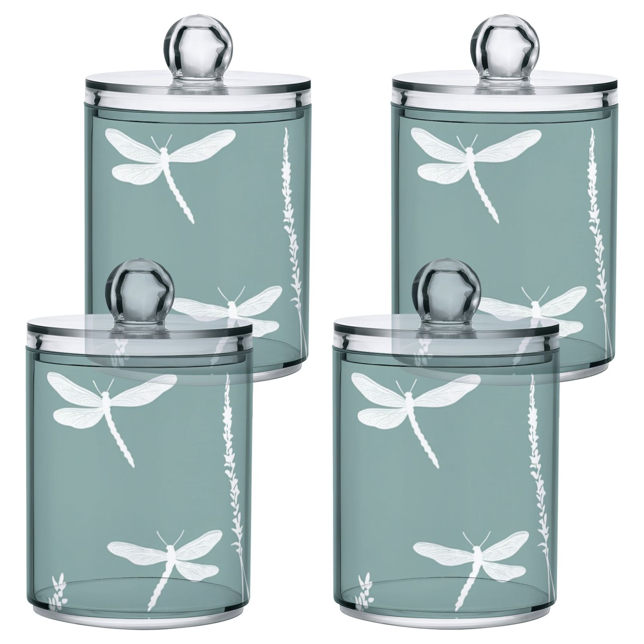 Dragonflies and Grass Bathroom Canisters Set of 4 Translucent Plastic ...