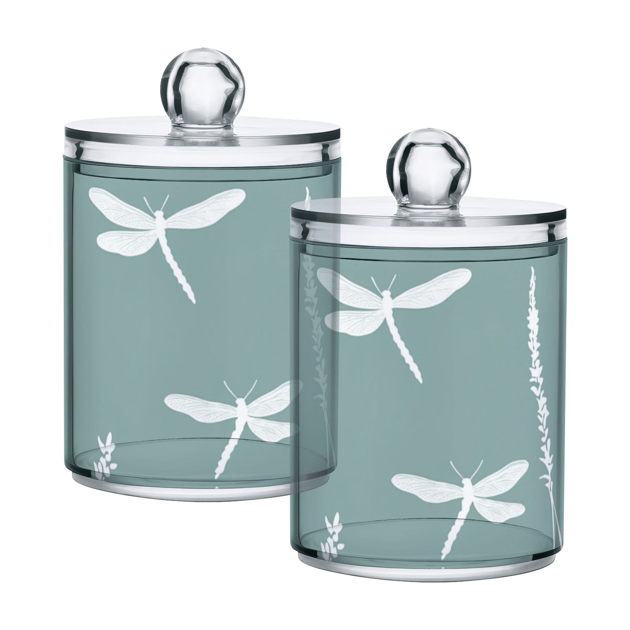 Dragonflies and Grass Cotton Swabs Cans Translucent Plastic Canisters ...