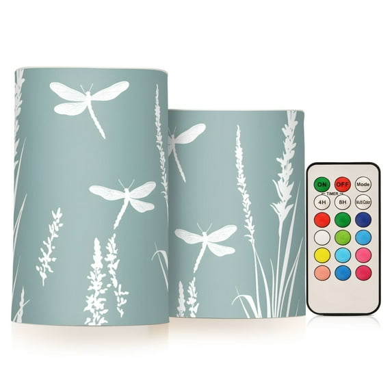 Dragonflies and Grass Flameless LED Candle Set with Remote, Battery ...