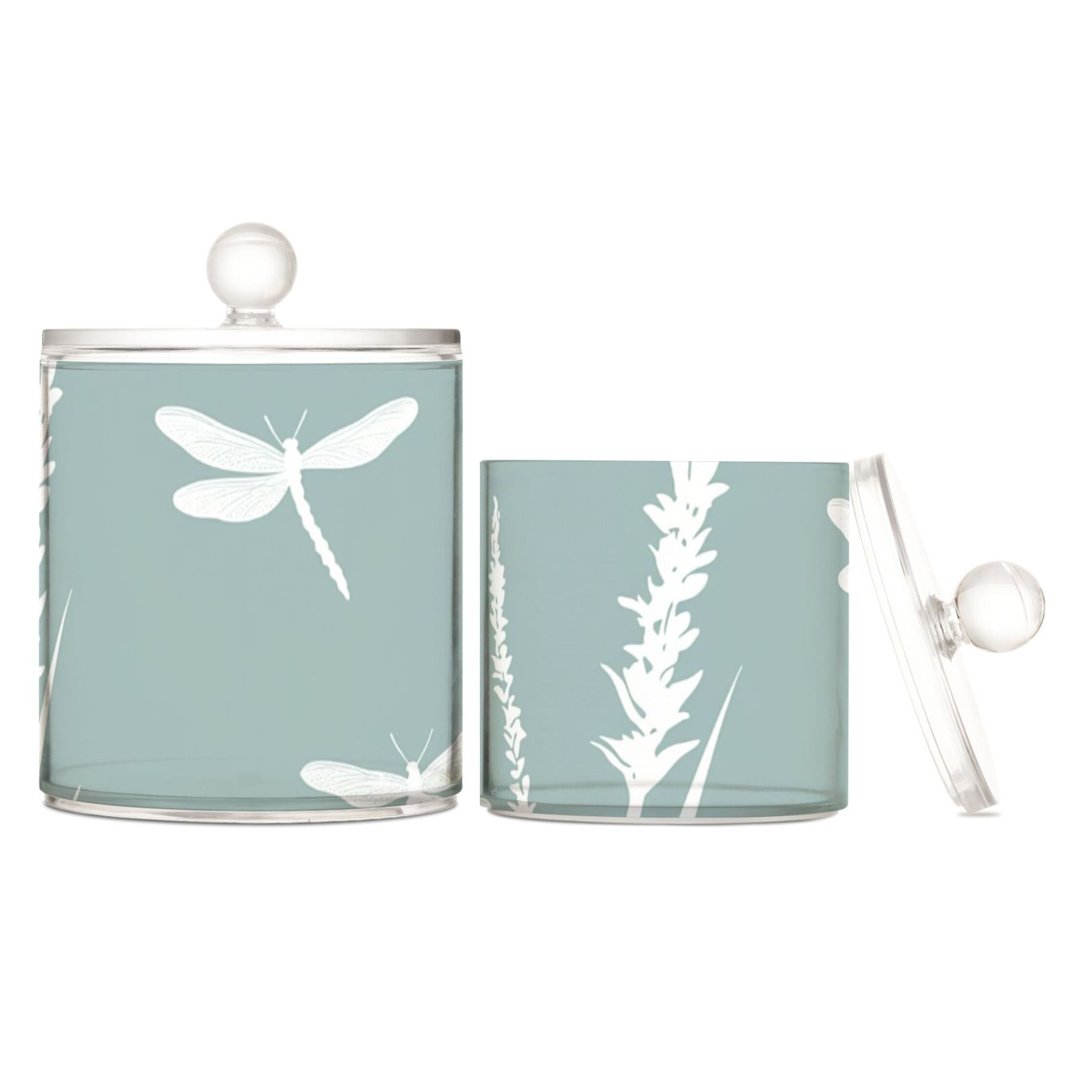 Dragonflies and Grass Translucent Plastic Cotton Swabs Canisters Large ...