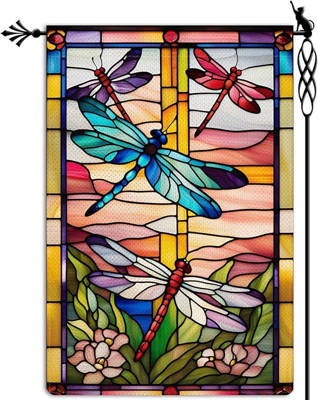 Dragonflies flap their wings in the flower sea flag, summer flag ...