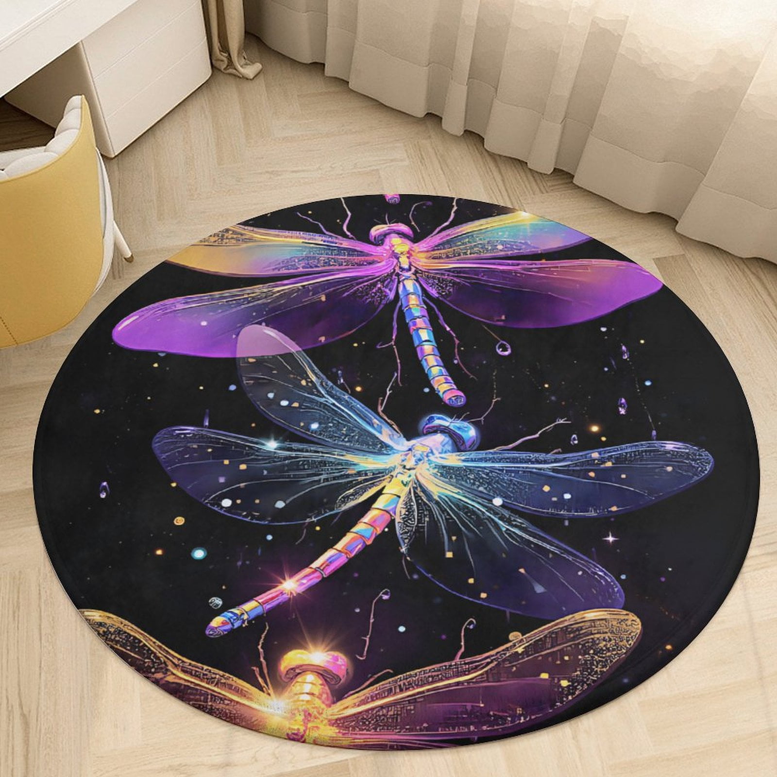Dragonflies with Glowing Wings Round Area Rugs for Bedroom Living Room ...