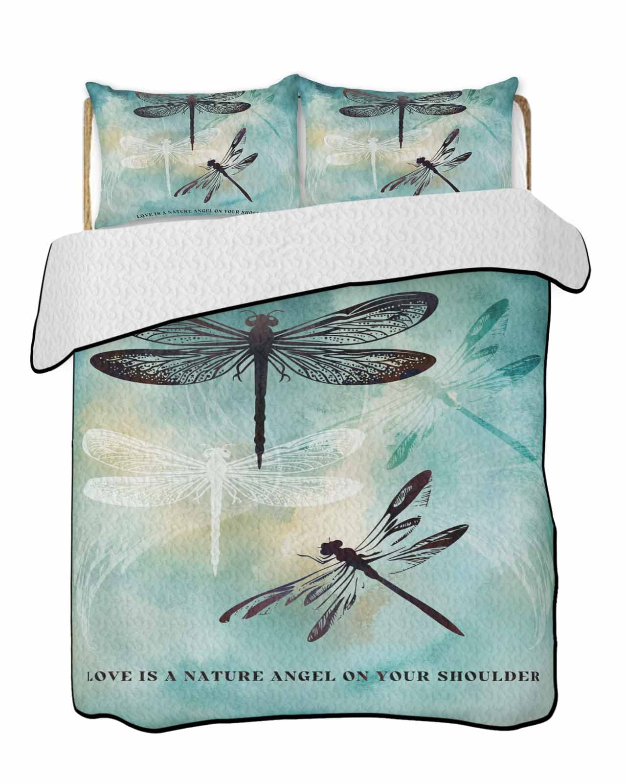 Dragonfly 3 Pieces Quilt Set, 1 Quilt with 2 Shams, Abstract Animal ...