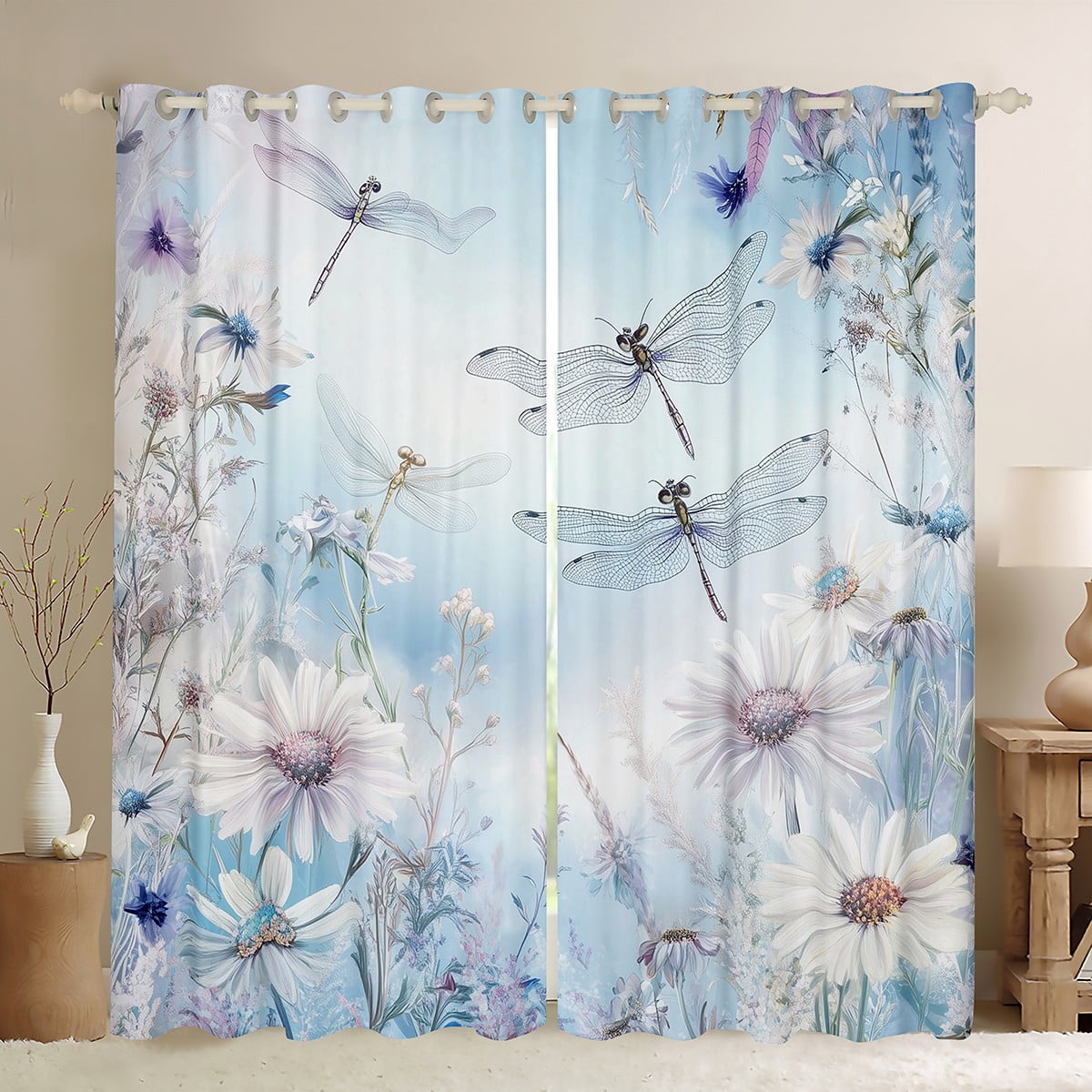 Dragonfly 30%-50% Blackout Curtains White Flowers Curtains & Drapes 2 ...