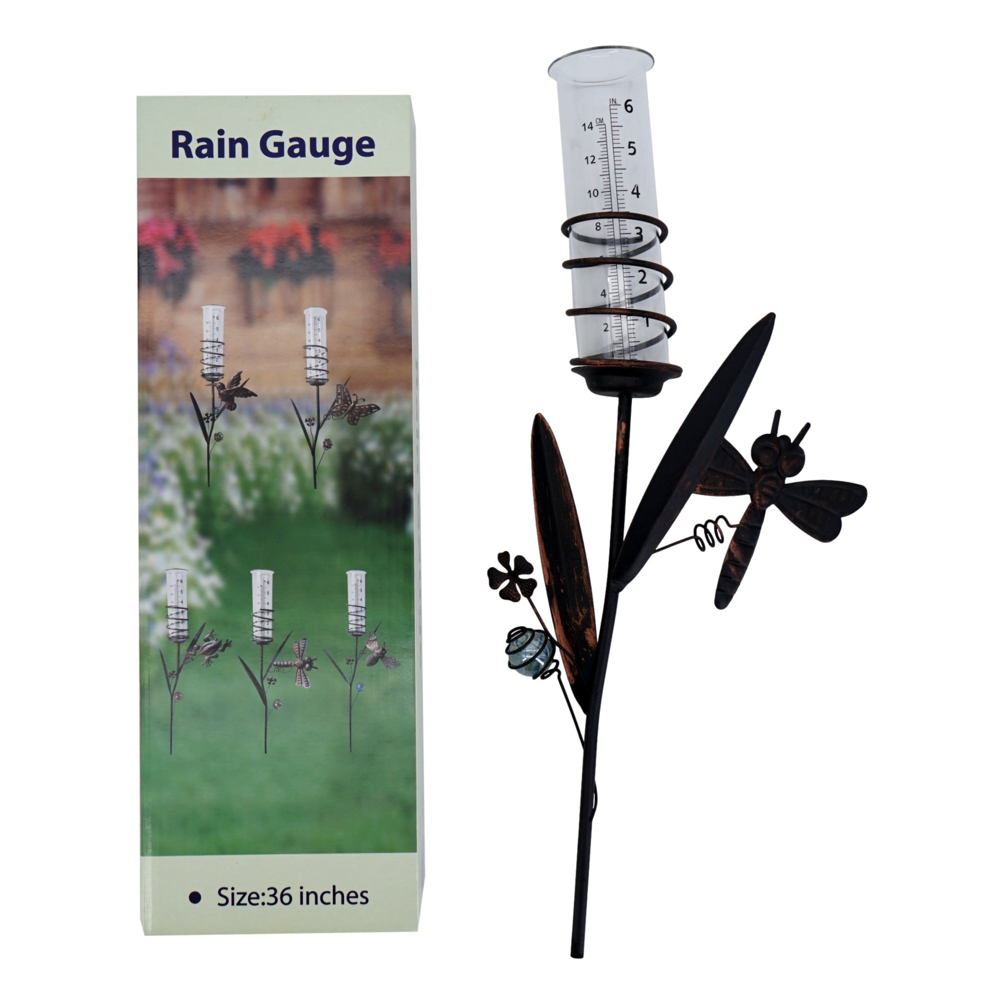 Dragonfly 36 in Garden Stake Decorative Rain Gauge Water Measurement ...