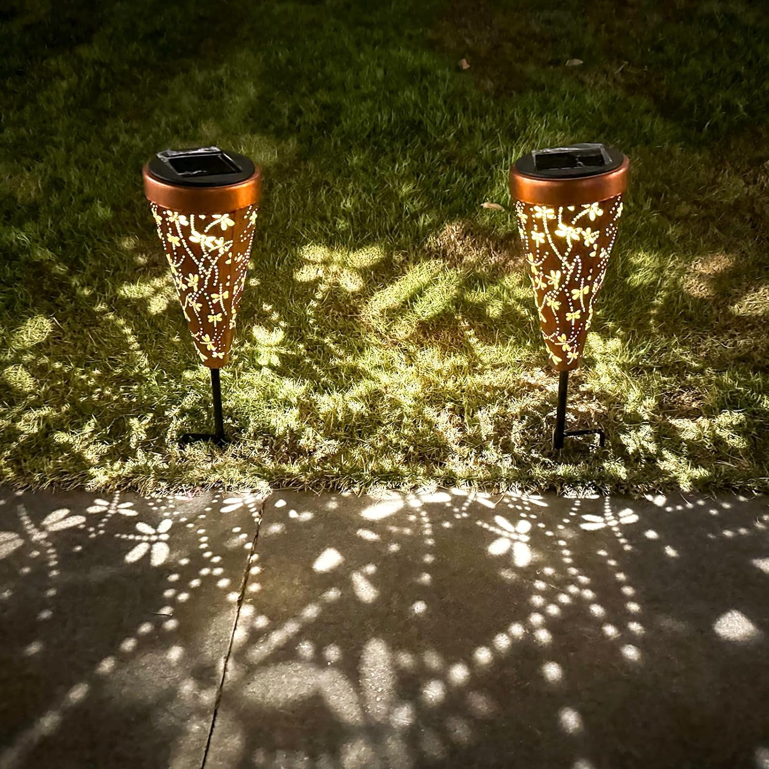 Dragonfly 4 Packs Solar Garden Pathway Lights Outdoor,Metal Garden ...