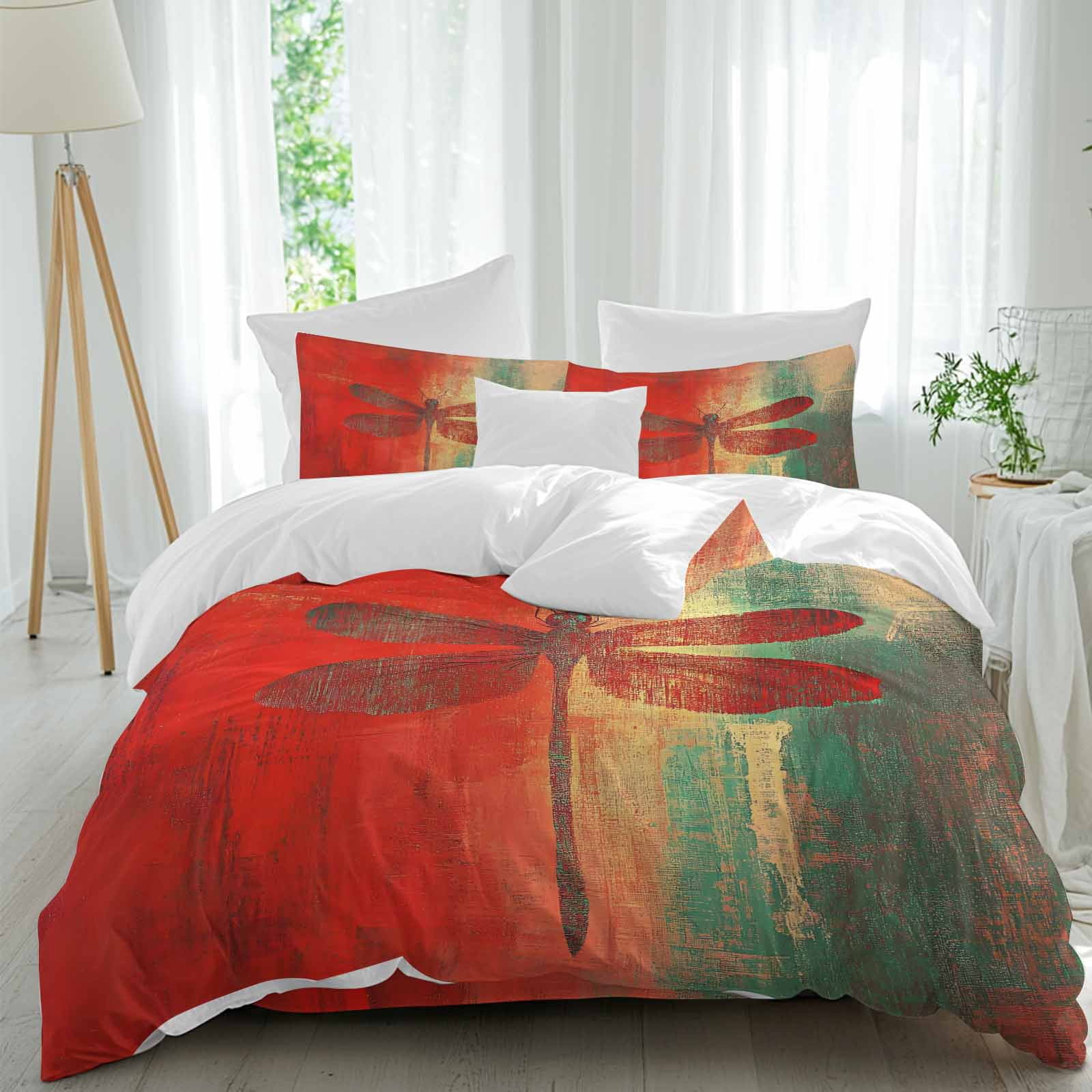 Dragonfly 4 Piece Duvet Cover Set Queen Size Abstract Oil Painting Soft ...