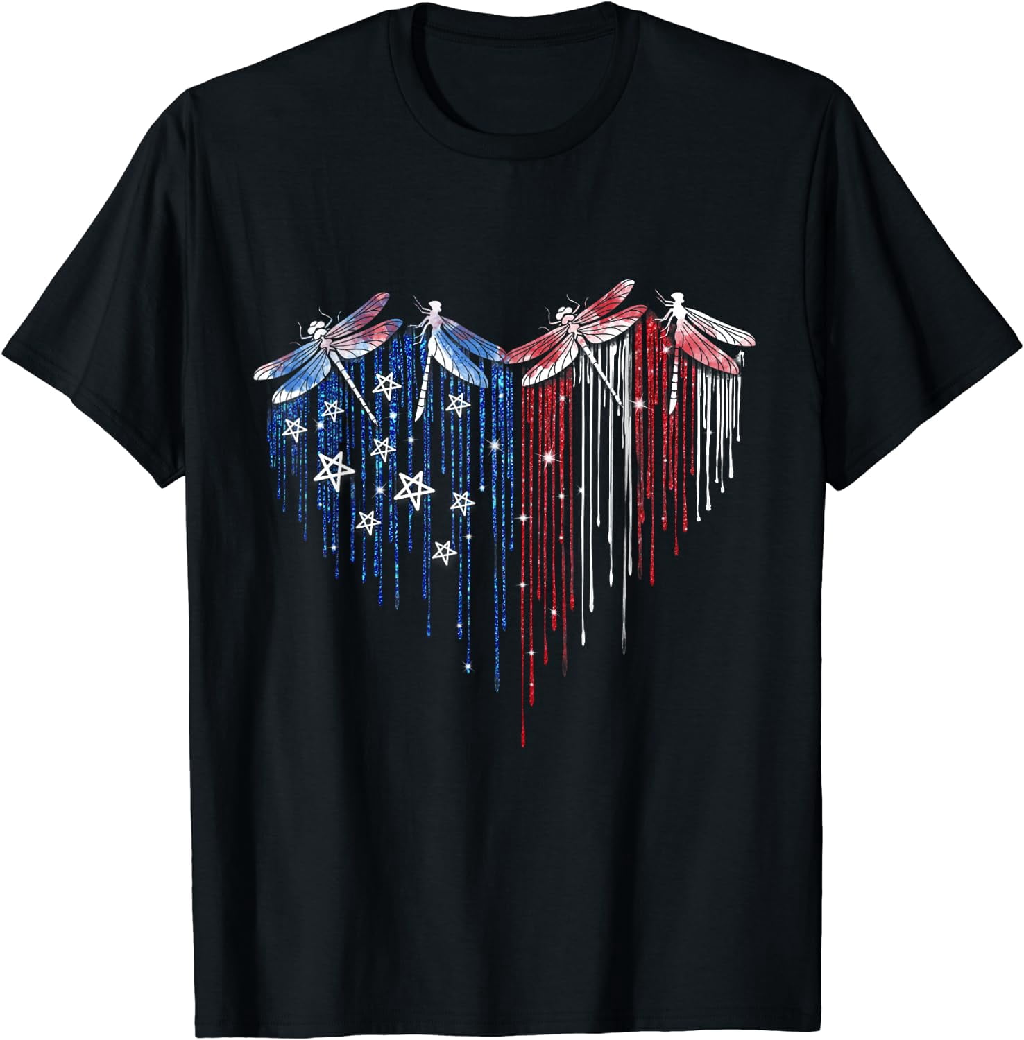 Dragonfly 4th Of July USA Flag America Patriotic USA T-Shirt Black ...