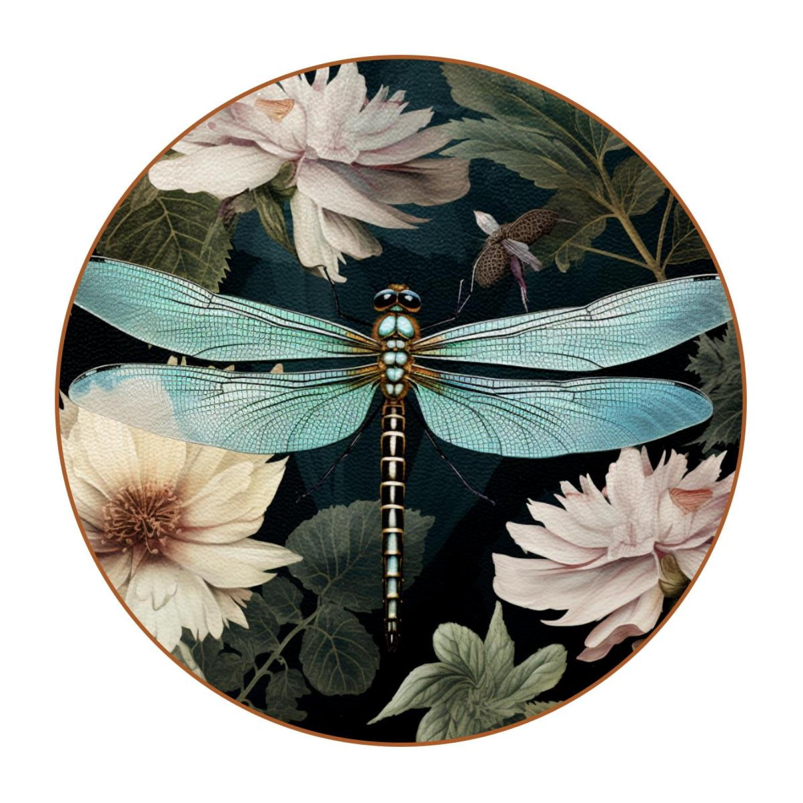 Dragonfly 6pcs Round Microfiber Leather Drink Coasters, 11x11 cm/4.3x4 ...