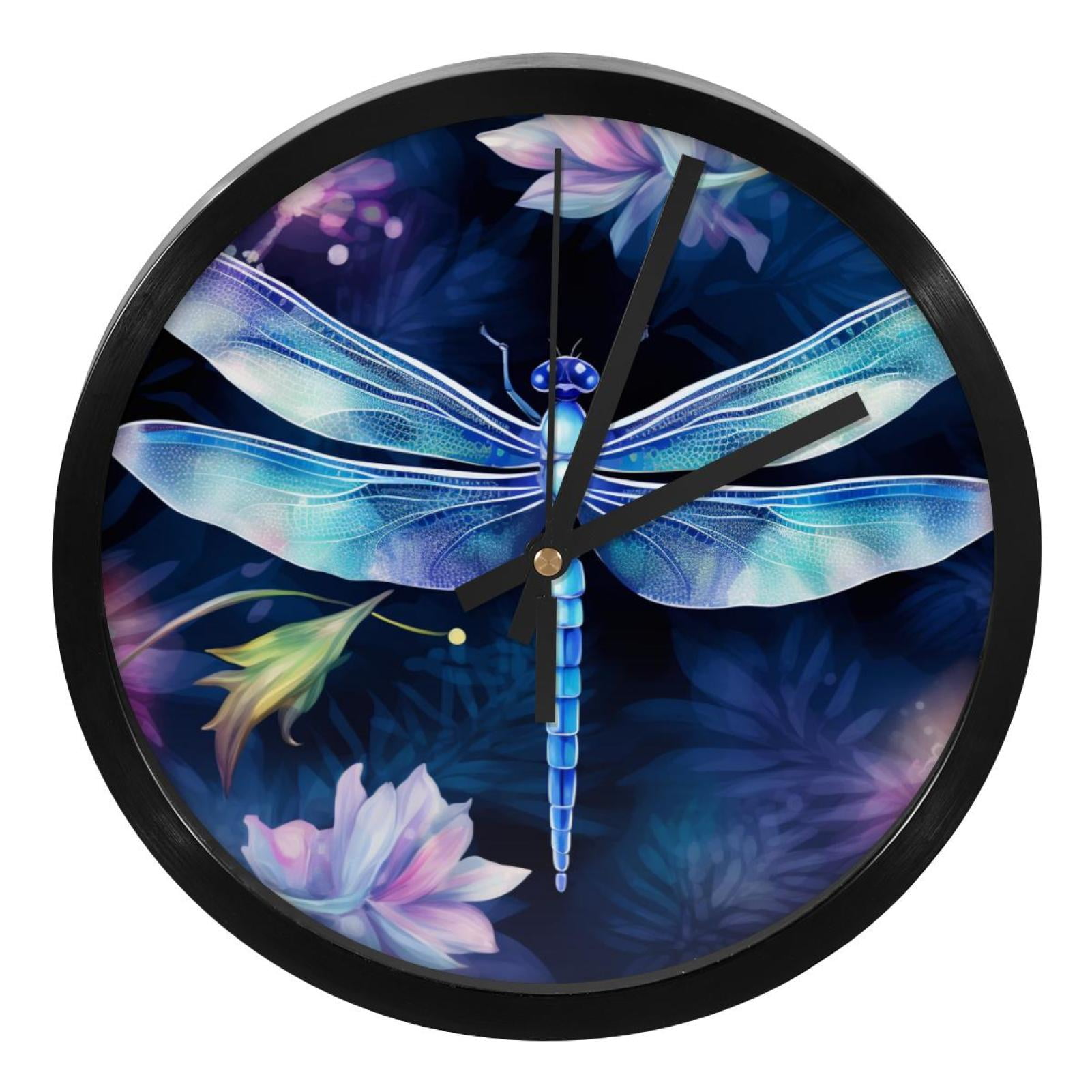 Dragonfly 9.8-Inch Round Wall Clock, Silent Non-Ticking Digital Clock ...