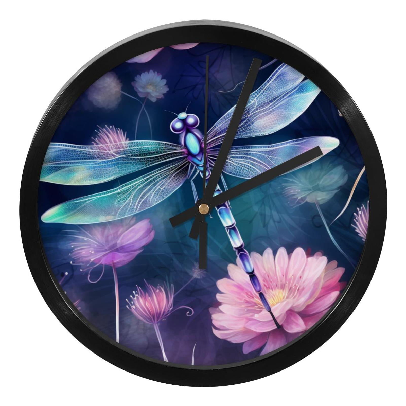Dragonfly 9.8 Inch Silent Round Wall Clock - Battery Operated Digital ...