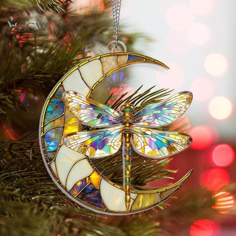 Dragonfly ACRYLIC Suncatcher Hanging Sign, Dragonfly Gift, Dragonfly Moon Decor, Dragonfly ...