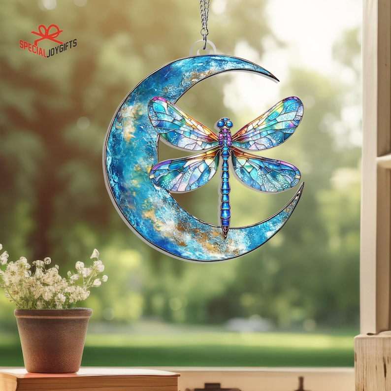 Dragonfly ACRYLIC Suncatcher Hanging Sign, Dragonfly Gift,Dragonfly Moon Decor,Dragonfly Window ...