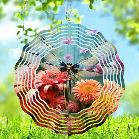 Dragonfly And Flowers Spring 3D Wind Spinner Stainless Steel Kinetic ...