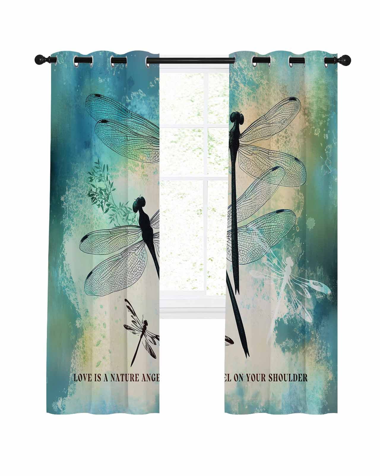 Dragonfly Animal Blackout Curtains 72 Inch Length Teal Green Yellow ...