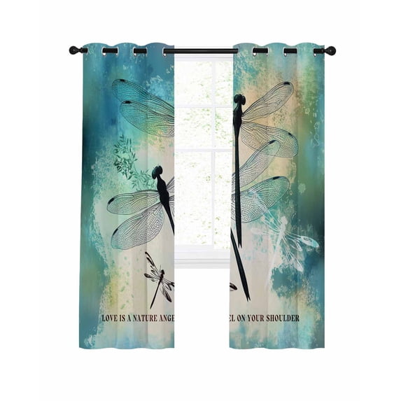 Dragonfly Animal Blackout Curtains 72 Inch Length Teal Green Yellow ...