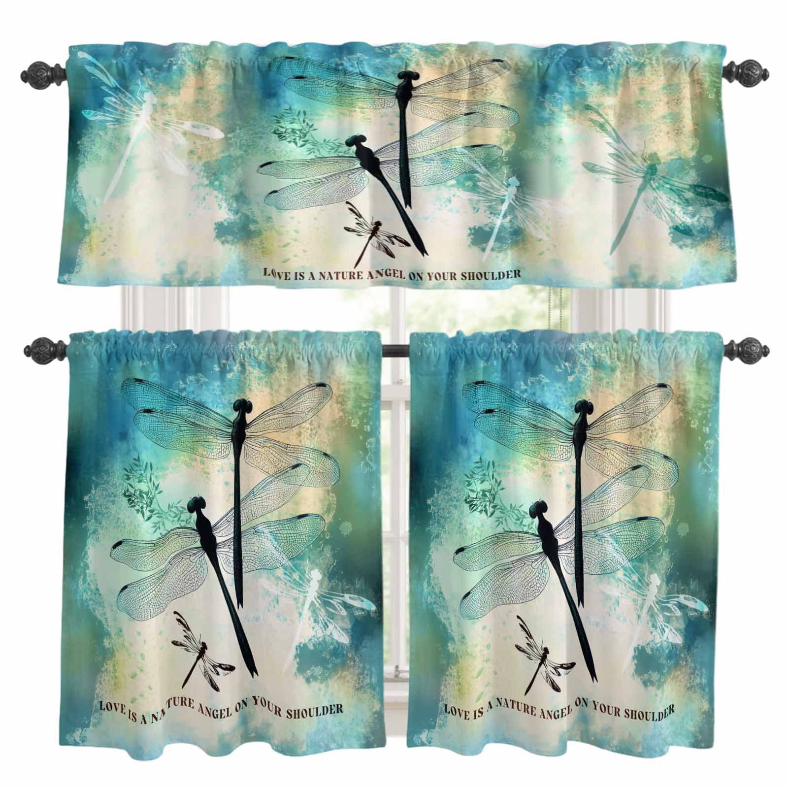 Dragonfly Animal Curtain Valances Set Teal Green Yellow Gradient Text ...