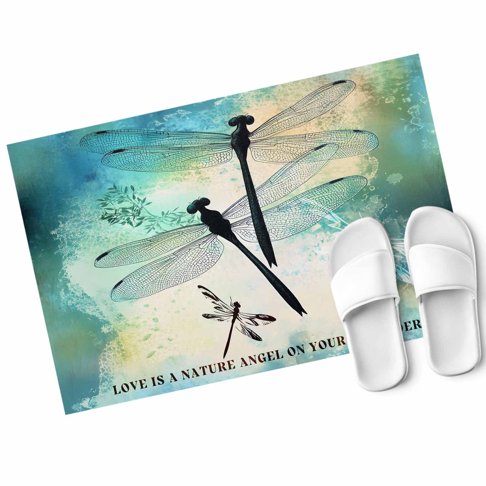 Dragonfly Animal Door Mat Teal Green Yellow Gradient Text Non Slip ...