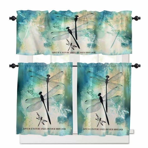 Dragonfly Animal Kitchen Curtains Valances and Tiers Set of 3, 36 Inch ...
