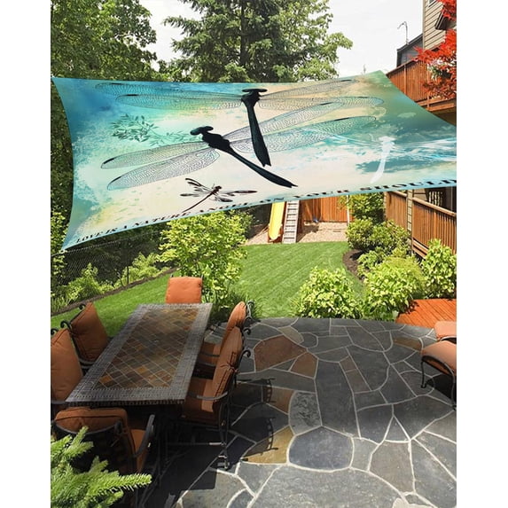 Dragonfly Animal Sun Shade Sail 12'X16' Teal Green Yellow Gradient Text ...