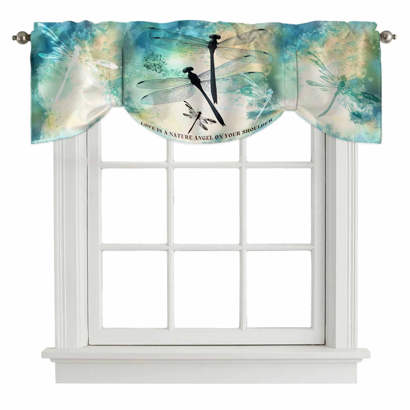 Dragonfly Animal Tie Up Valance Curtains Teal Green Yellow Gradient ...