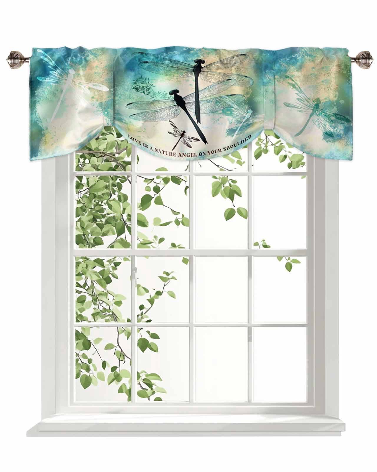 Dragonfly Animal Tie Up Valances Curtain, Teal Green Yellow Gradient ...