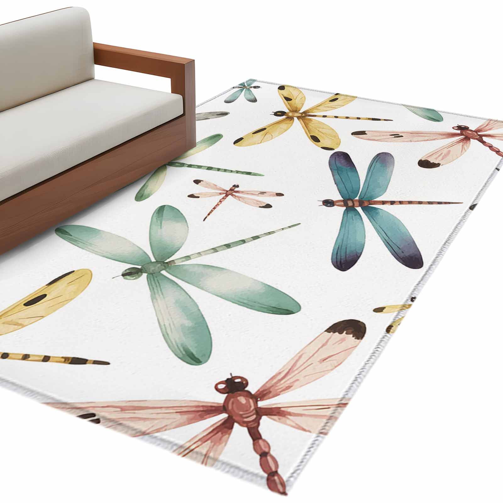 Dragonfly Area Rug 4x6ft Watercolor Colorful Wings Flying Non-Slip ...