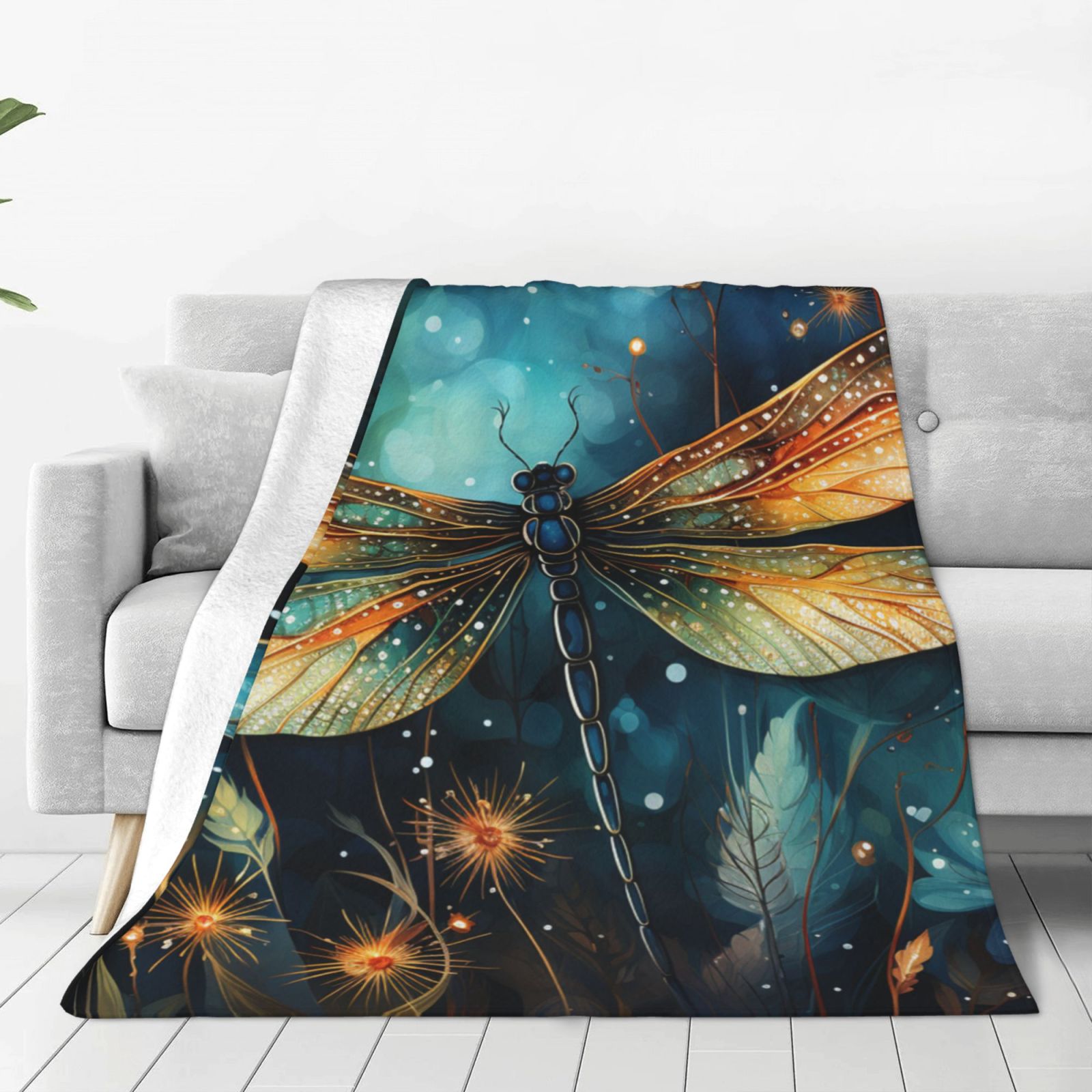 Dragonfly Art Dragonflies Painting Starry Sky Flannel Fleece Throw ...