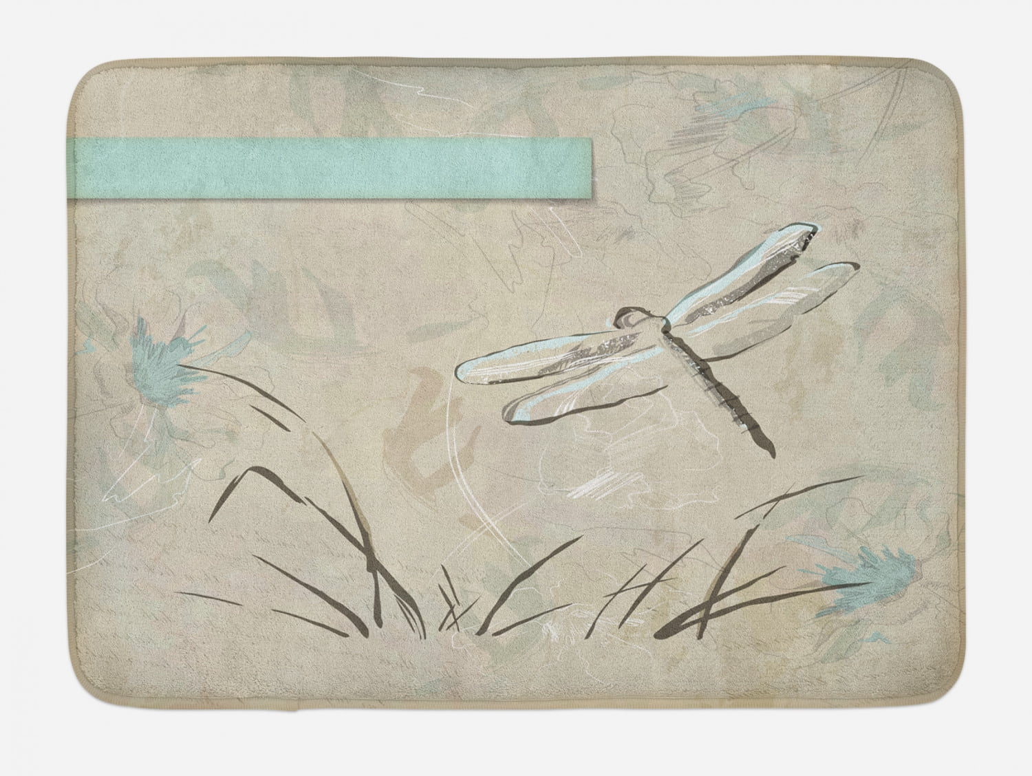 Dragonfly Bath Mat, Romantic Vintage Sketch in Pastel Grass Birthday ...
