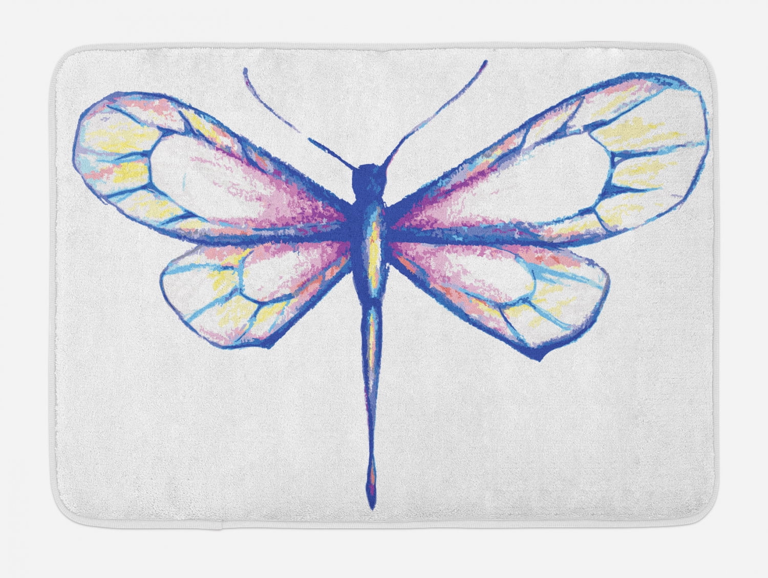 Dragonfly Bath Mat, Single Dragonfly Featured in Soft Color Fast Long ...