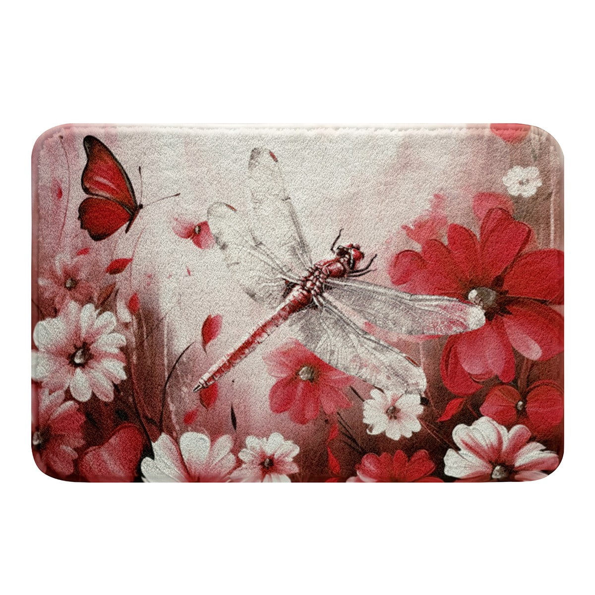 Dragonfly Bathroom Rugs Daisy Flowers Shower Mat 20"x32",Red Ombre Oil ...