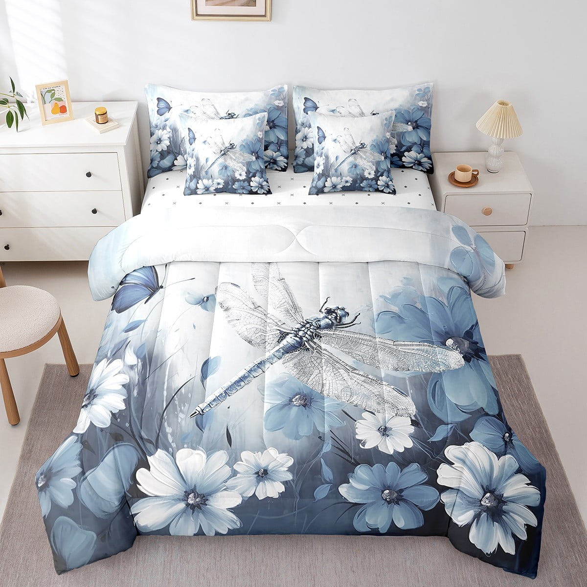 Dragonfly Bed in a Bag Twin 7 Piece Comforter Set Daisy Flowers Bedding ...