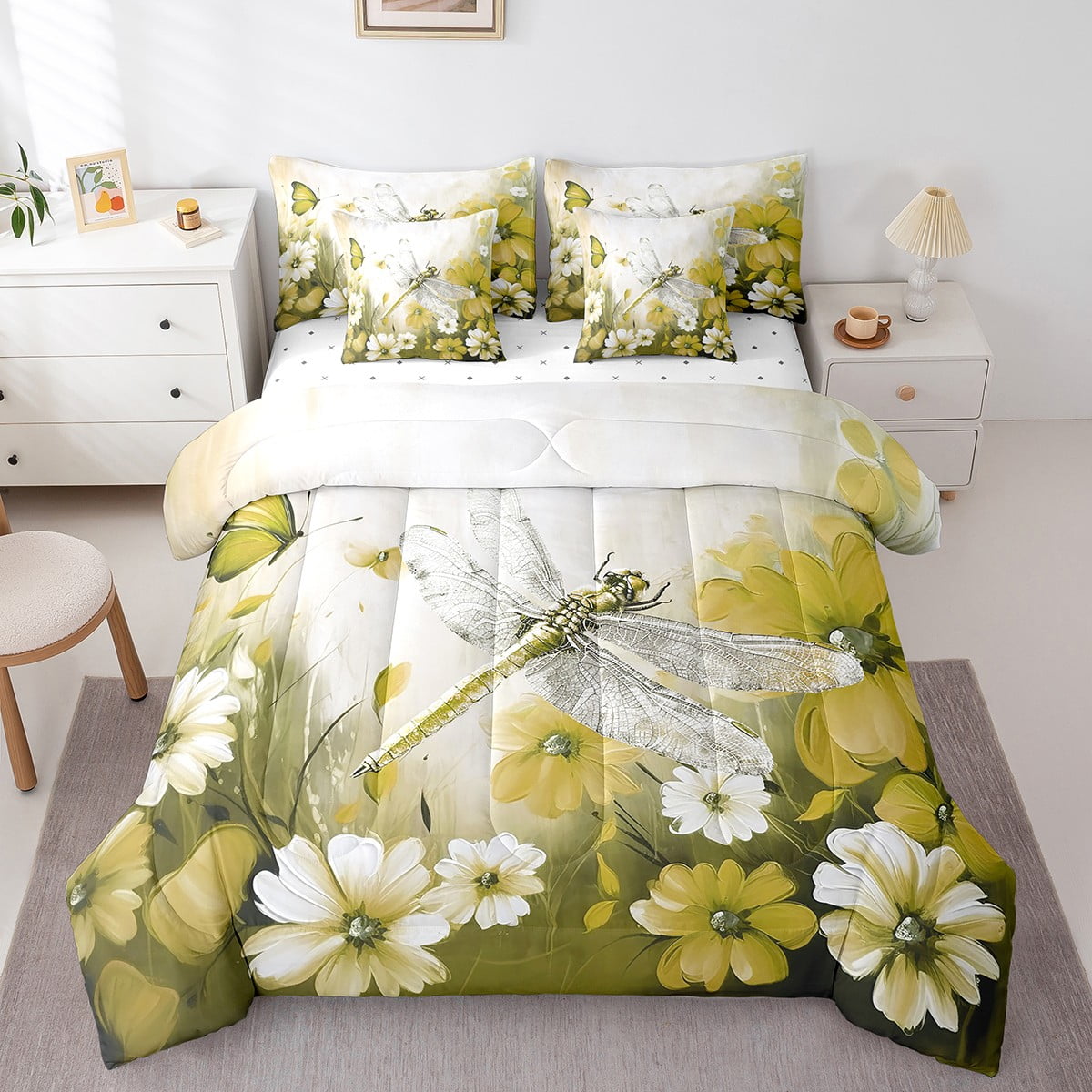 Dragonfly Bed in a Bag Twin 7 Piece Comforter Set Daisy Flowers Bedding ...