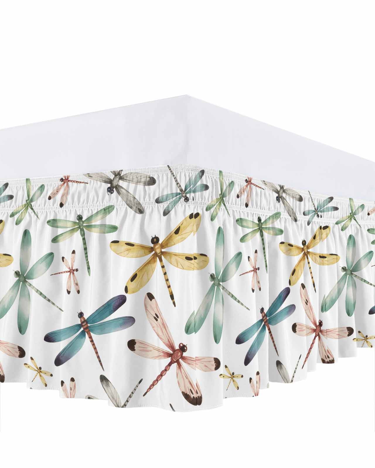 Dragonfly Bed Skirt California King Size 16 Inch Drop, Watercolor ...