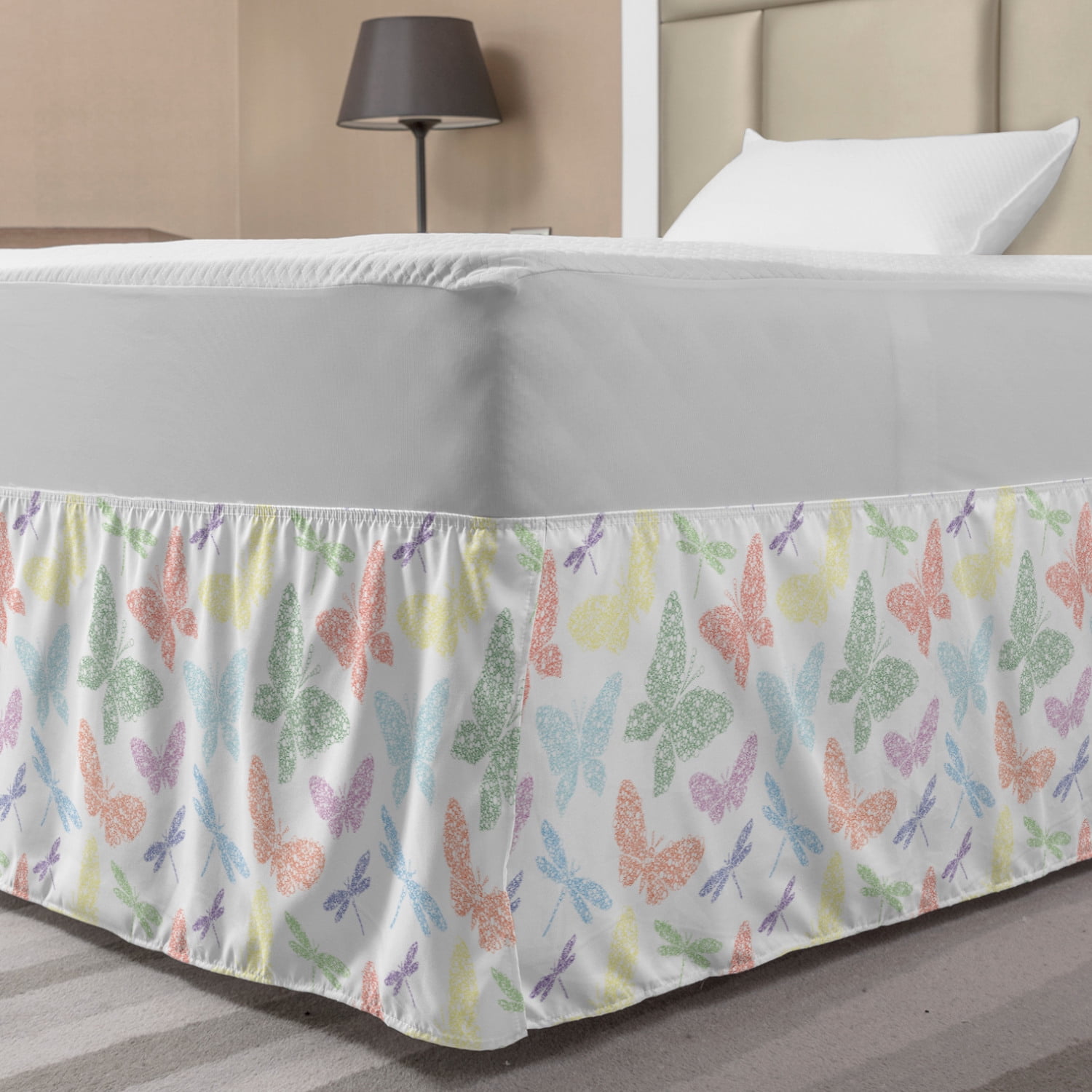 Dragonfly Bed Skirt, Colorful Different Sized Speckled Butterfly and ...