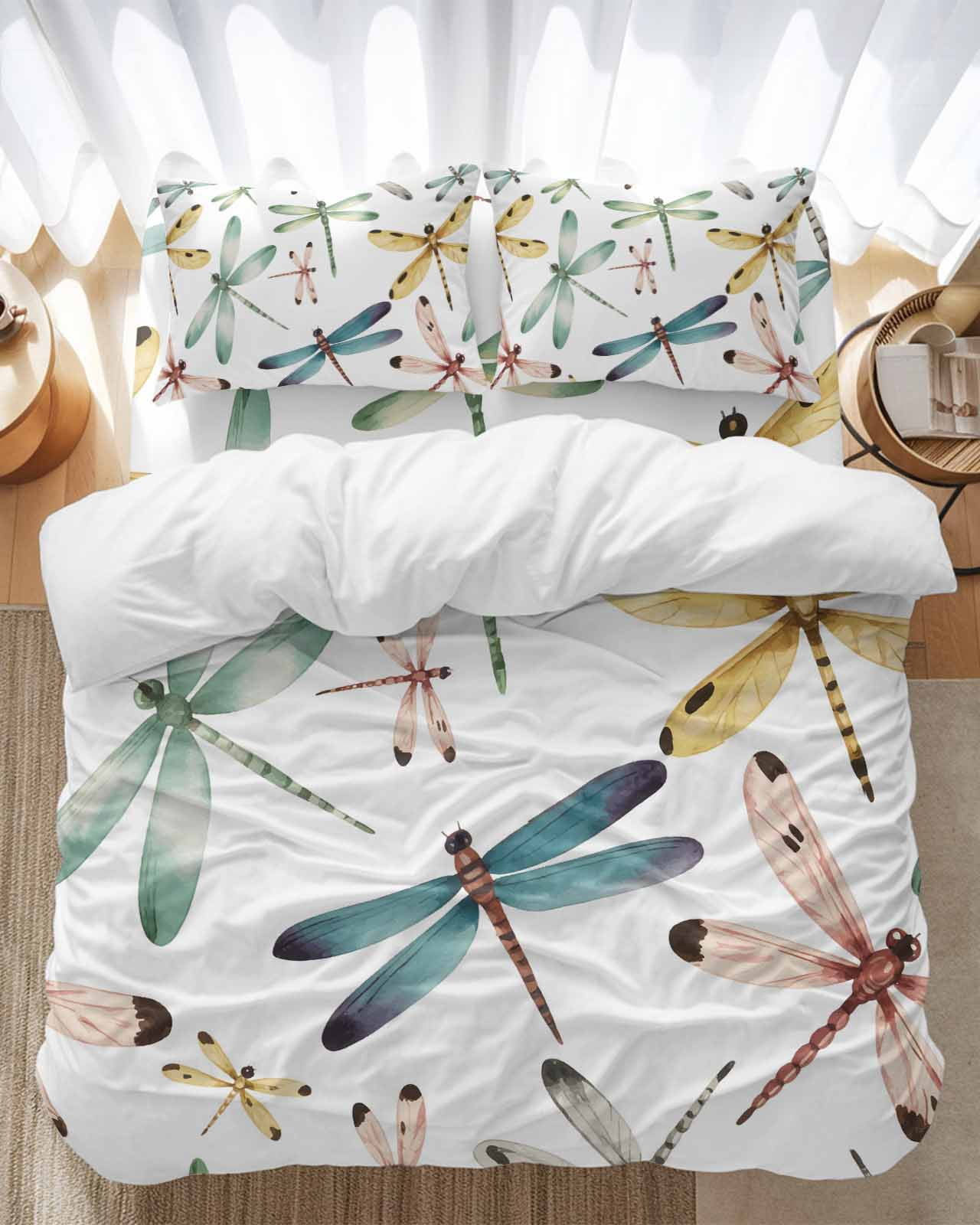 Dragonfly Bedding Duvet Cover Set King Size 4 Pieces Watercolor ...
