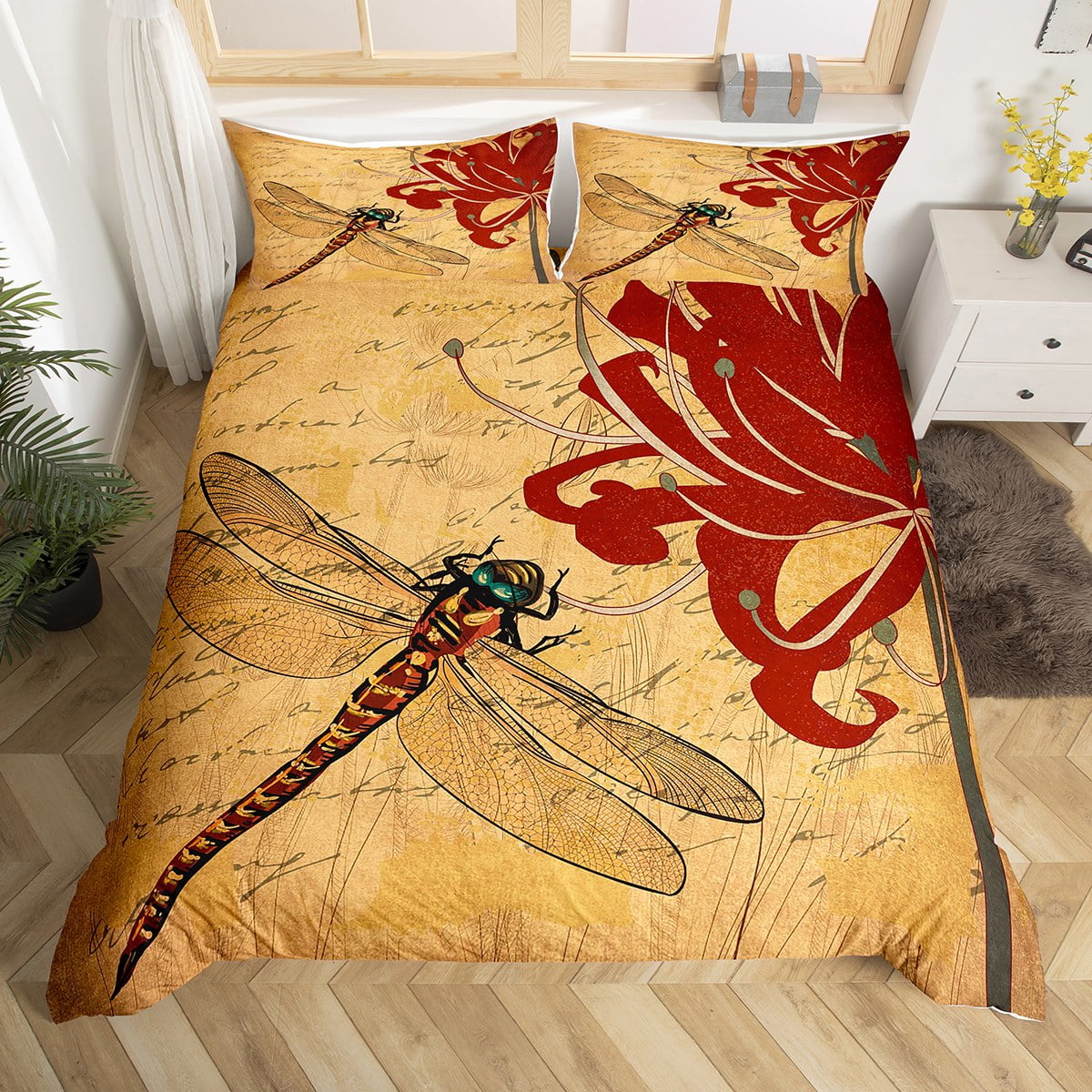 Dragonfly Bedding Set Equinox Flower Duvet Cover Dragonfly Decor ...