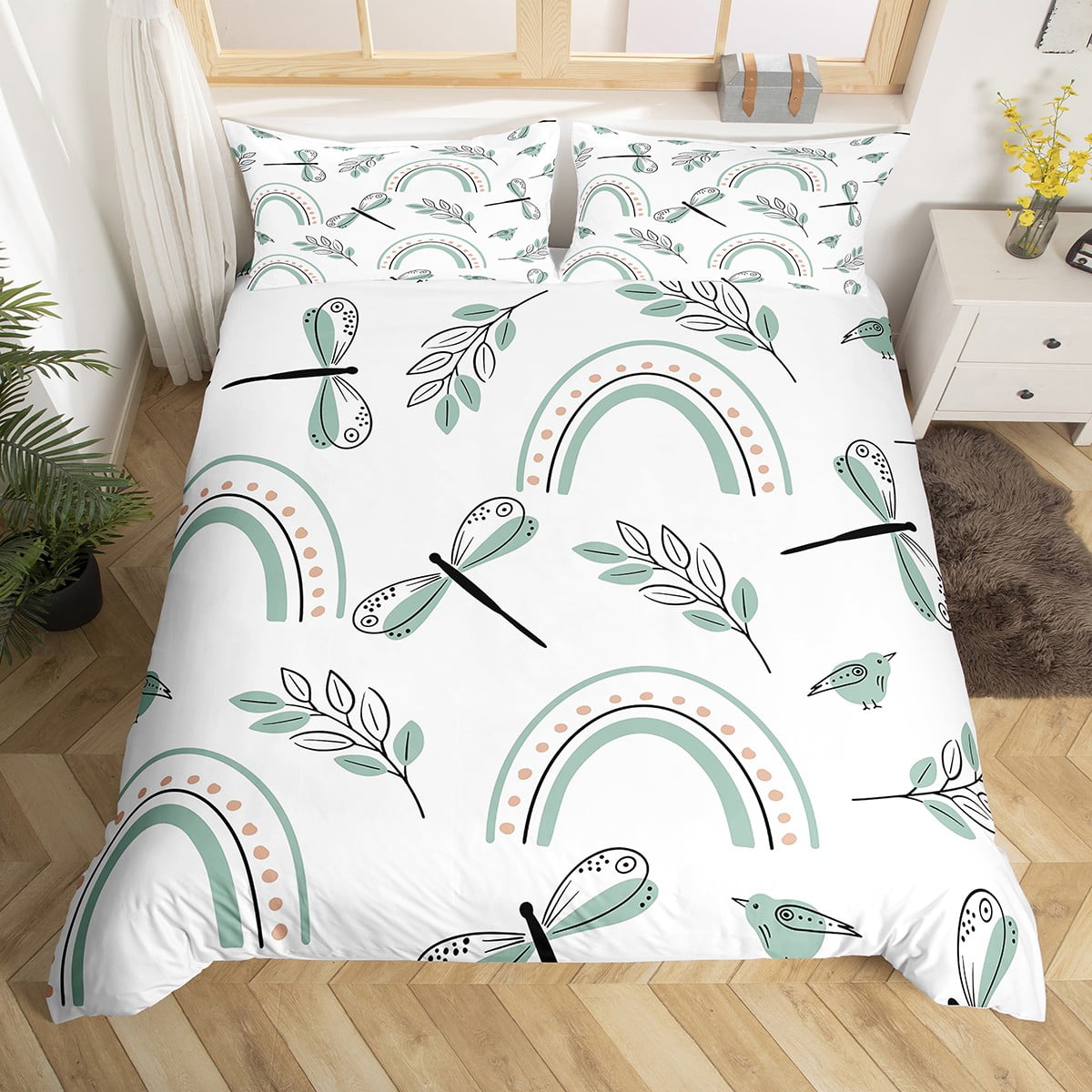 Dragonfly Bedding Sets Full for Girls Boho Rainbow Comforter Cover ...