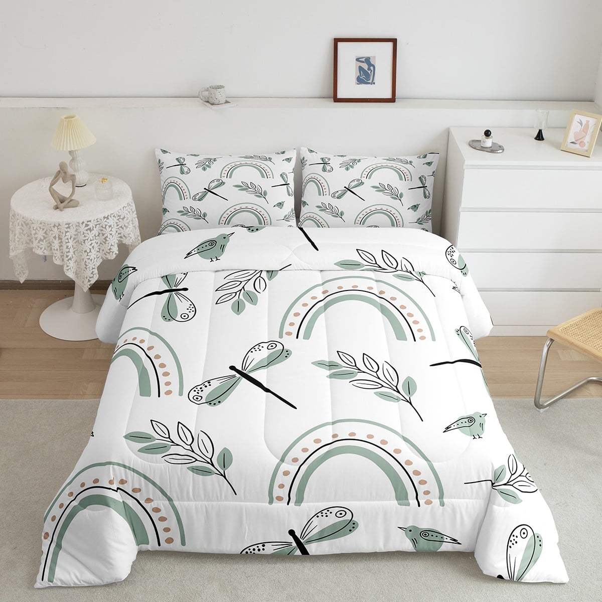 Dragonfly Bedding Sets Full for Girls Boho Rainbow Comforter Set ...